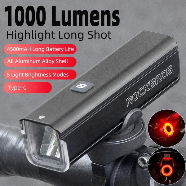 ROCKBROS 1000LM Bike Light Front Lamp Type-C Rechargeable LED 4500mAh Bicycle Light Waterproof ...